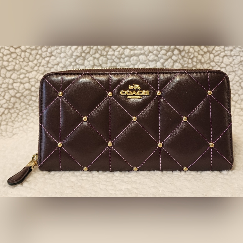 Coach Accordian Zip Wallet With Quilting In Oxblood/L… - Gem